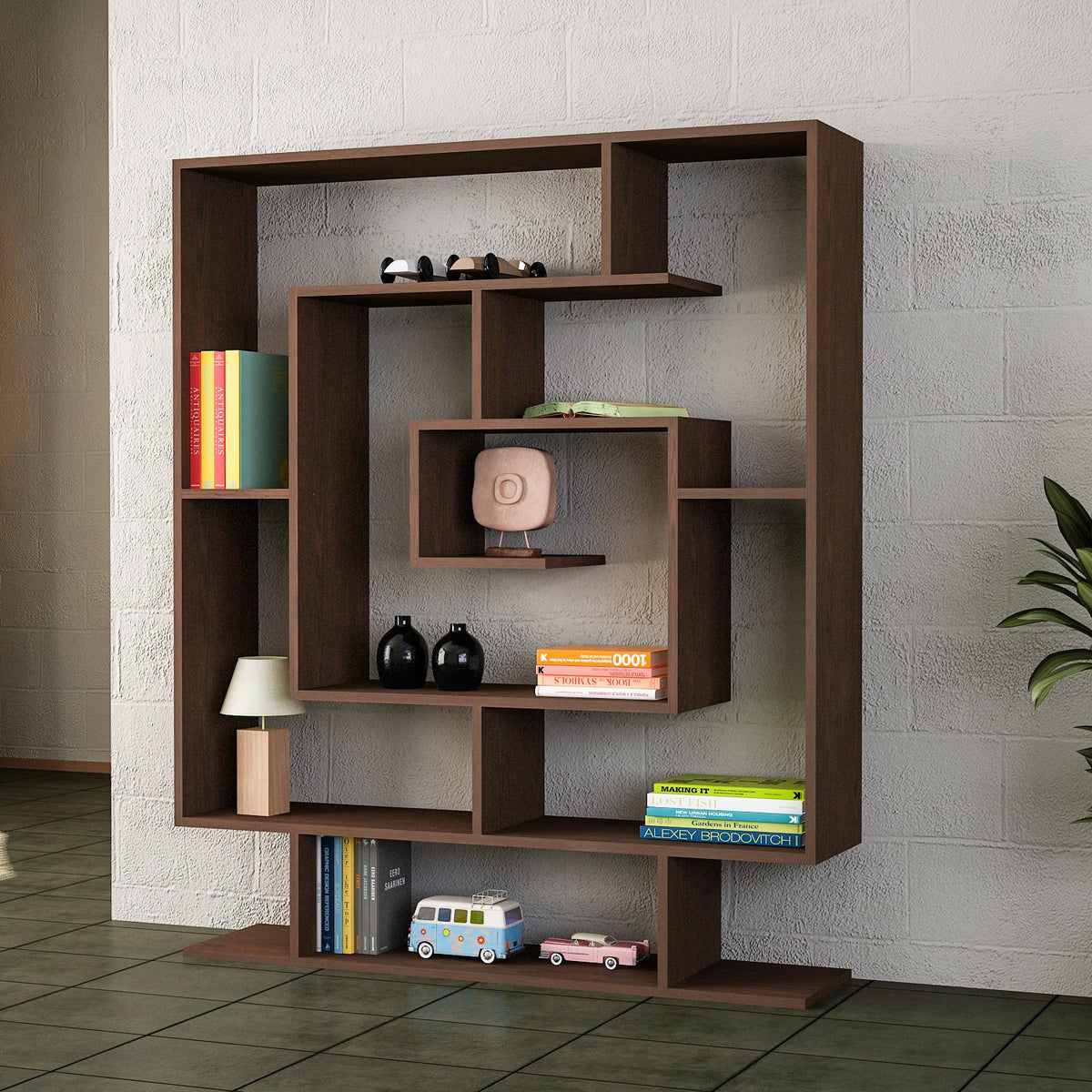 Boekenkast Sarmasik Wengé Bruin Melamine 124,8x149,4x22 cm – Dimehouse