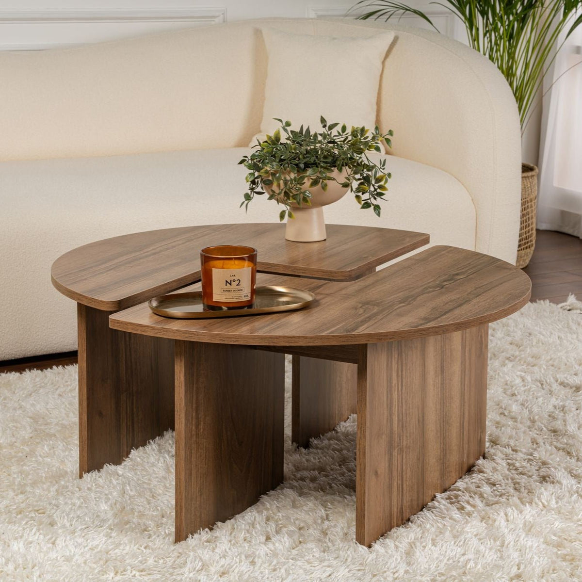 Ronde Salontafel Moari Walnoot Melamine 90 cm – Dimehouse
