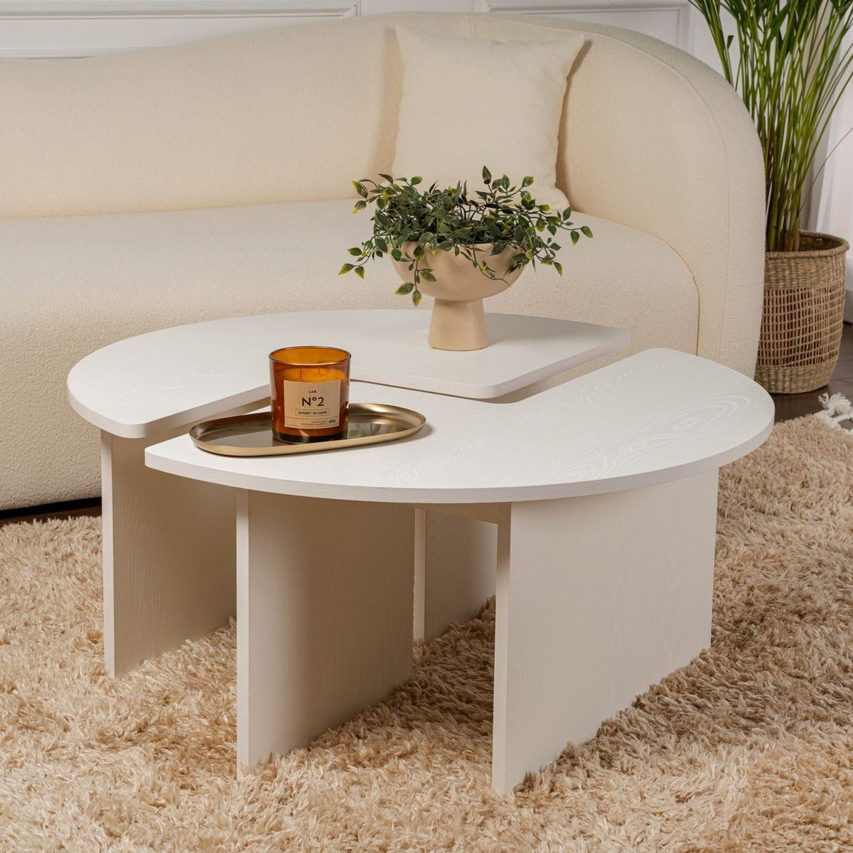 Ronde Salontafel Moari Houtlook Wit Melamine 90 cm – Dimehouse