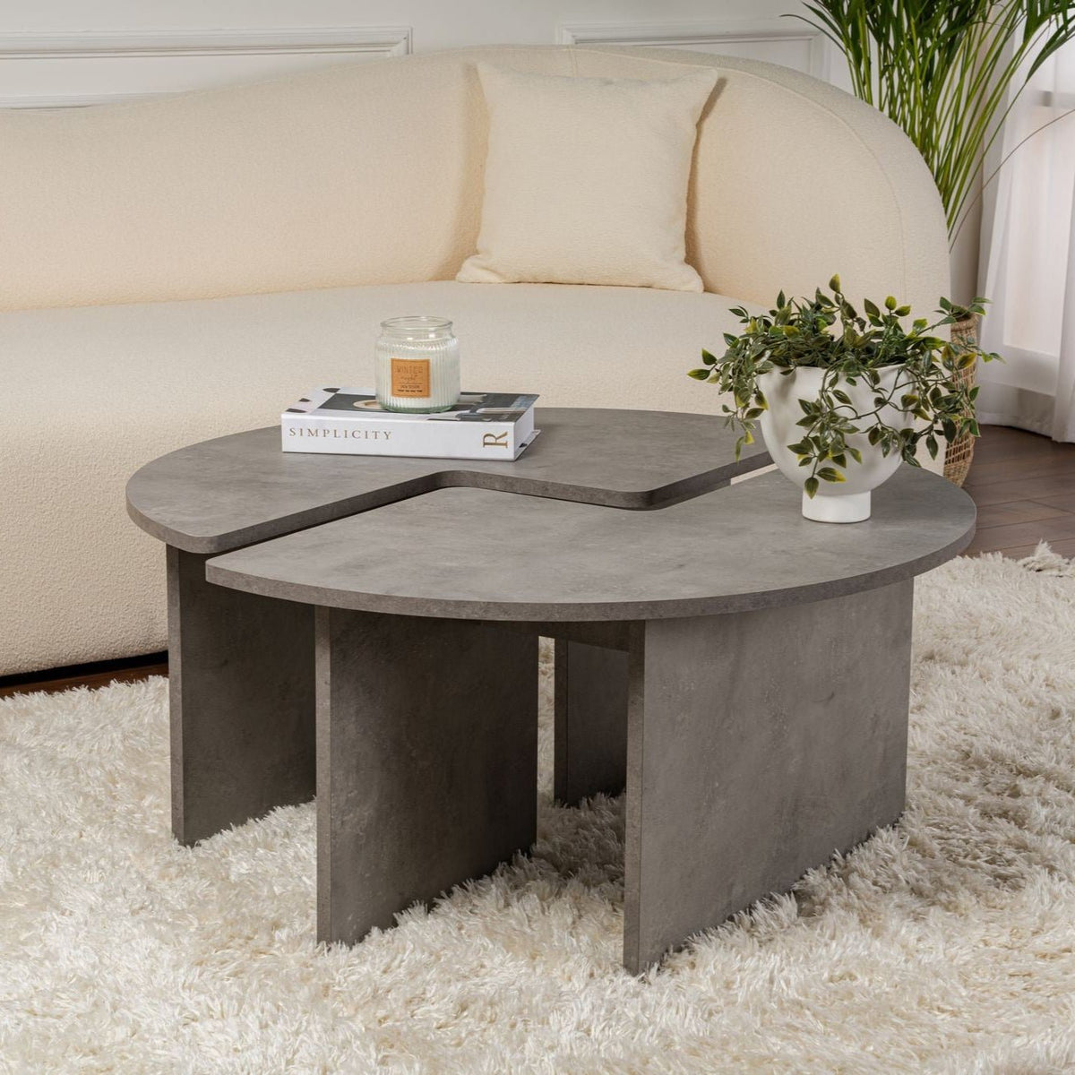 Ronde Salontafel Moari Beton Look Grijs Melamine 90 cm – Dimehouse