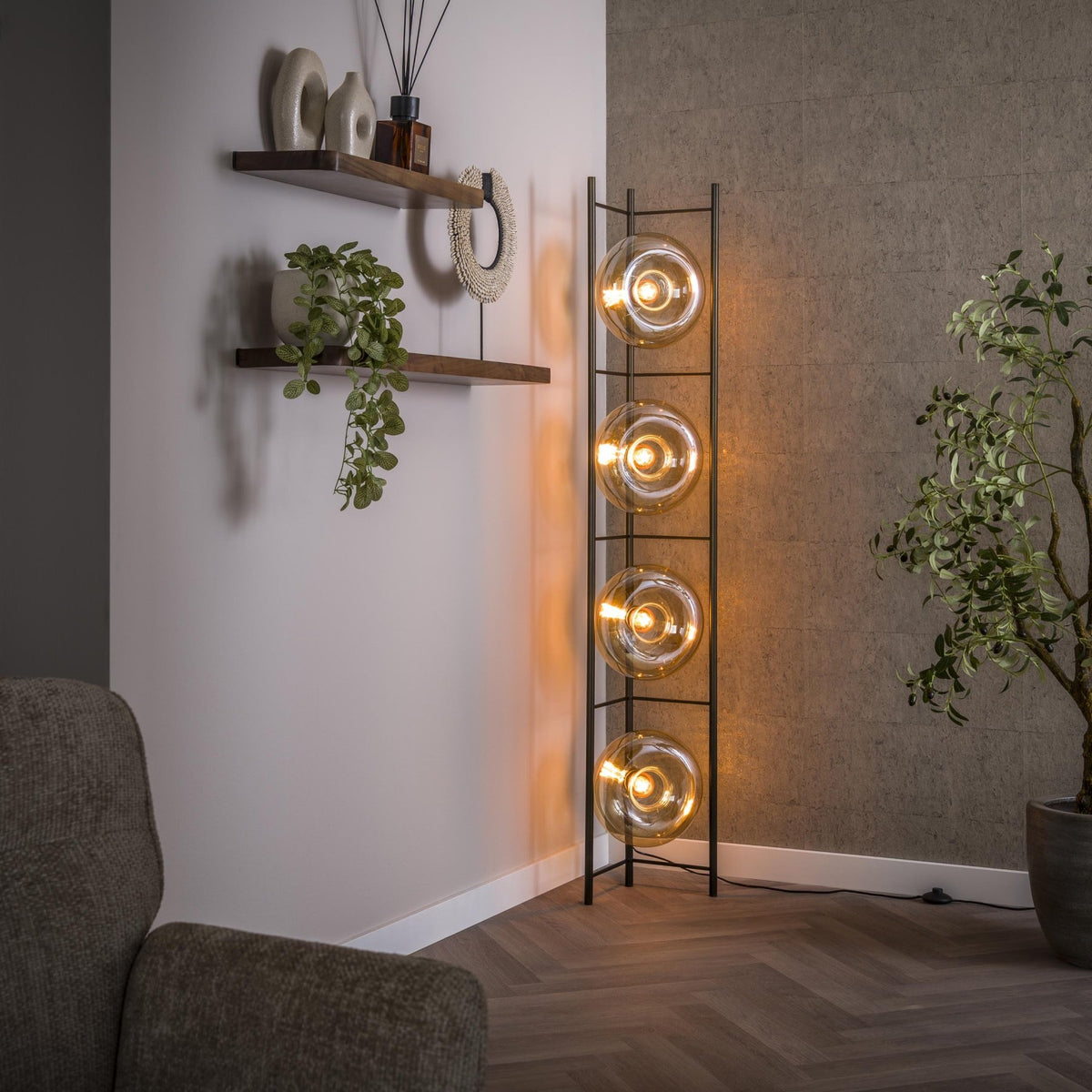 Vloerlamp Sola 4-lichts Amber Glas 168 cm – Dimehouse